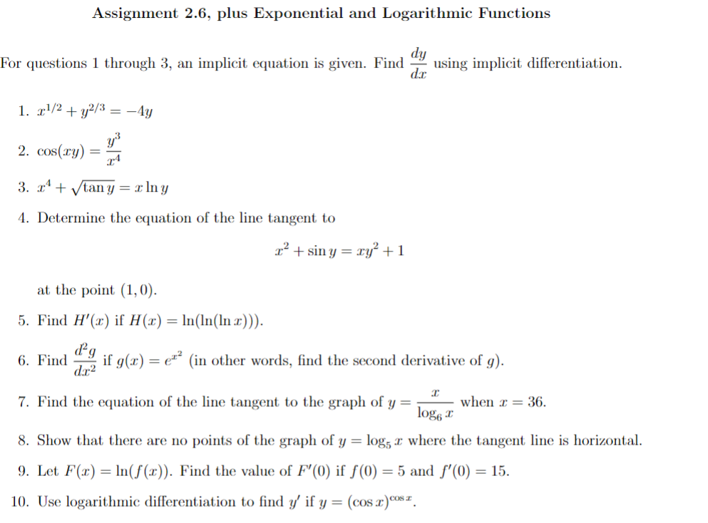 Solved Assignment 2.6, plus Exponential and Logarithmic | Chegg.com