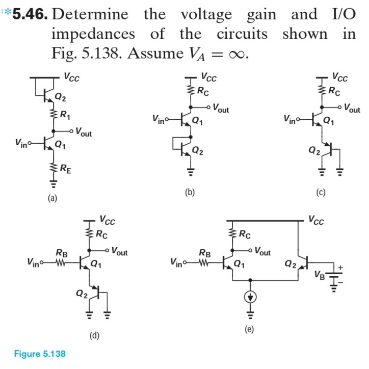 Solved *5.46. Determine the voltage gain and I/O impedances | Chegg.com