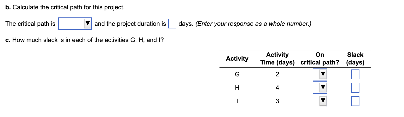 Solved b. ﻿Calculate the critical path for this project.The | Chegg.com