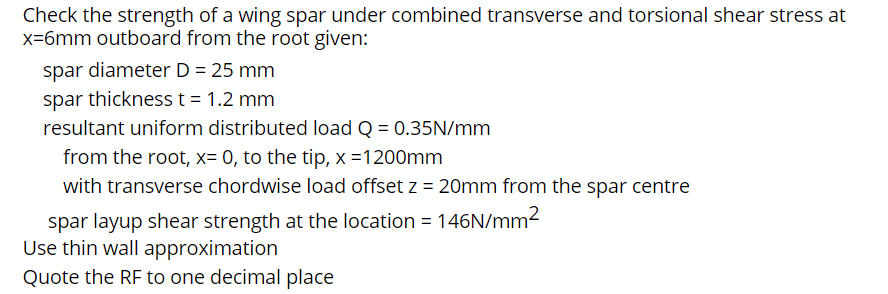 Solved Check the strength of a wing spar under combined | Chegg.com