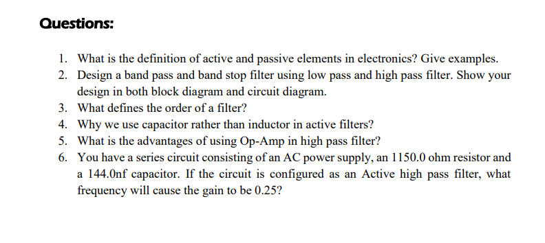Solved Questions: 1. What is the definition of active and | Chegg.com
