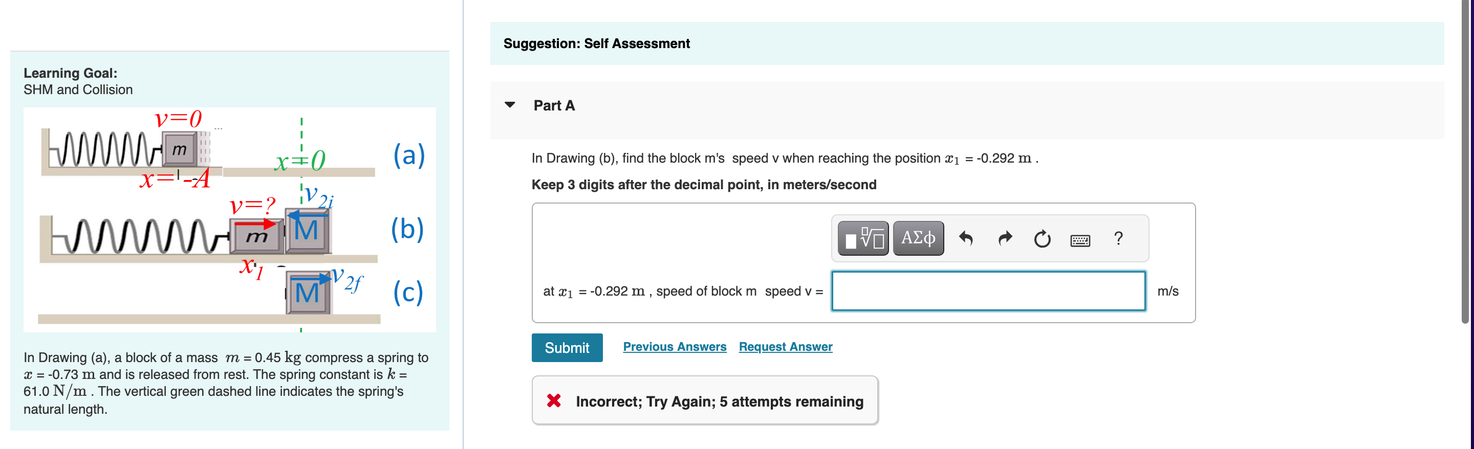 Solved Learning Goal: SHM and Collision Part A In Drawing | Chegg.com