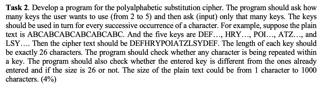 Solved Task 2. Develop a program for the polyalphabetic | Chegg.com Solved Task 2. Develop a program for the polyalphabetic | Chegg.com