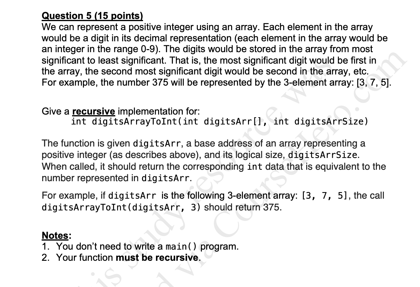 Solved Question 5 (15 points) We can represent a positive | Chegg.com
