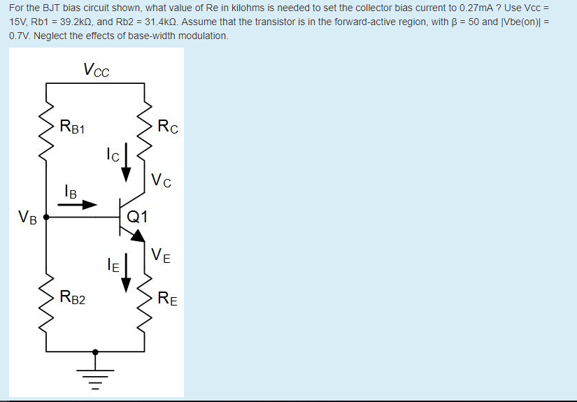 Solved 15V, Rb1 -39 2k, and Rb2 - 31.4kQ. Assume that the | Chegg.com