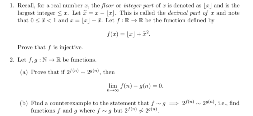 Solved 1. Recall, for a real number x, the floor or integer | Chegg.com
