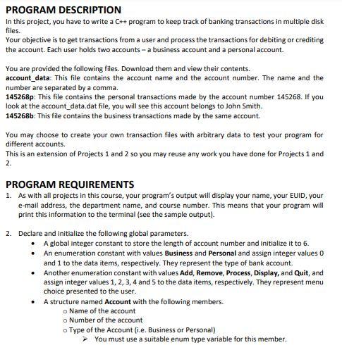 Solved PROGRAM DESCRIPTION In this project, you have to | Chegg.com