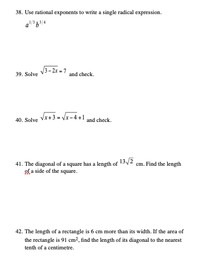 Solved 38. Use rational exponents to write a single radical | Chegg.com