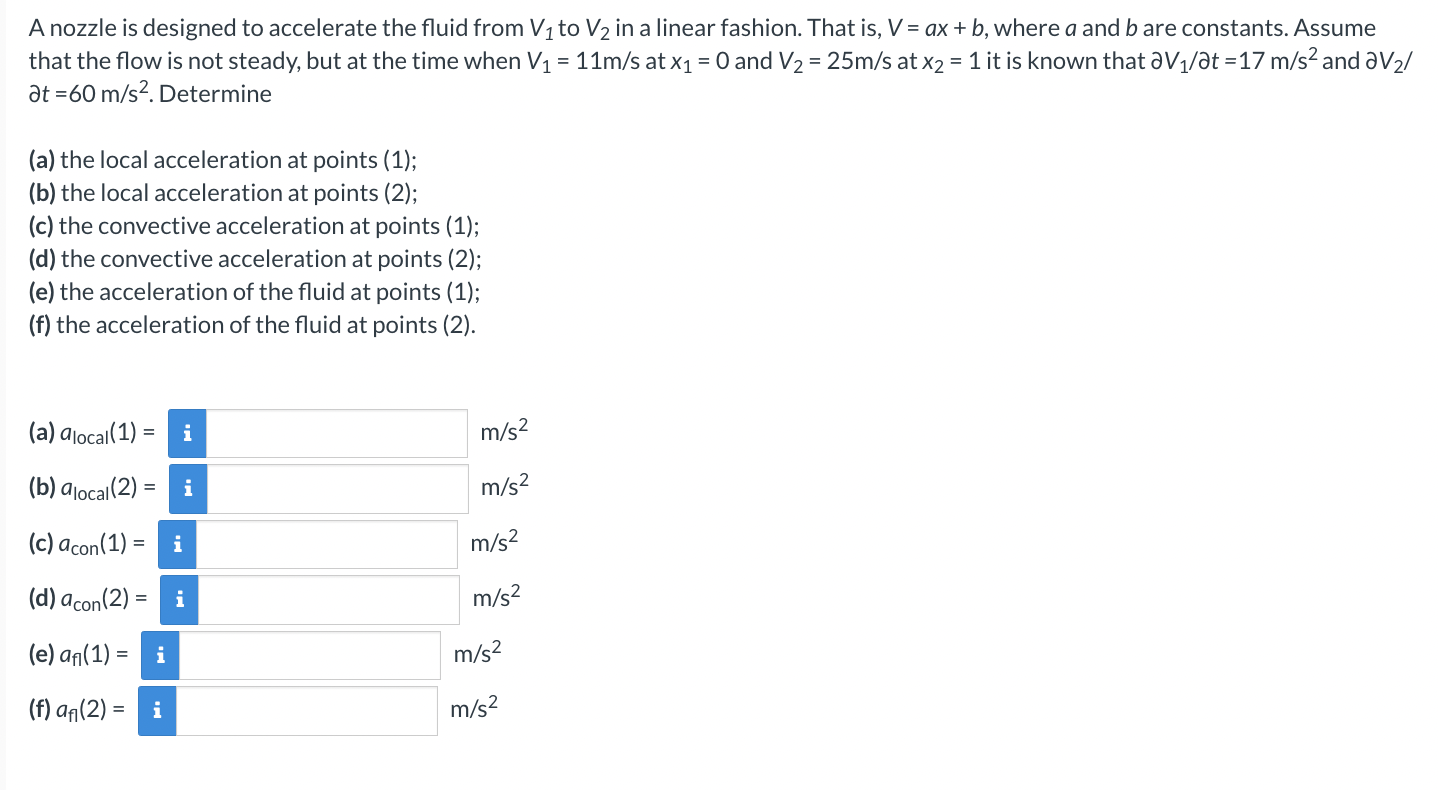 Solved A nozzle is designed to accelerate the fluid from V1 | Chegg.com