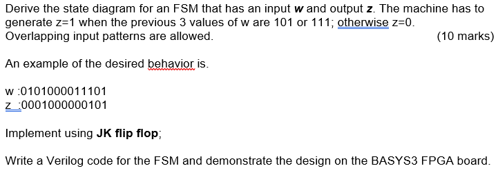 Solved Derive the state diagram for an FSM that has an input | Chegg.com
