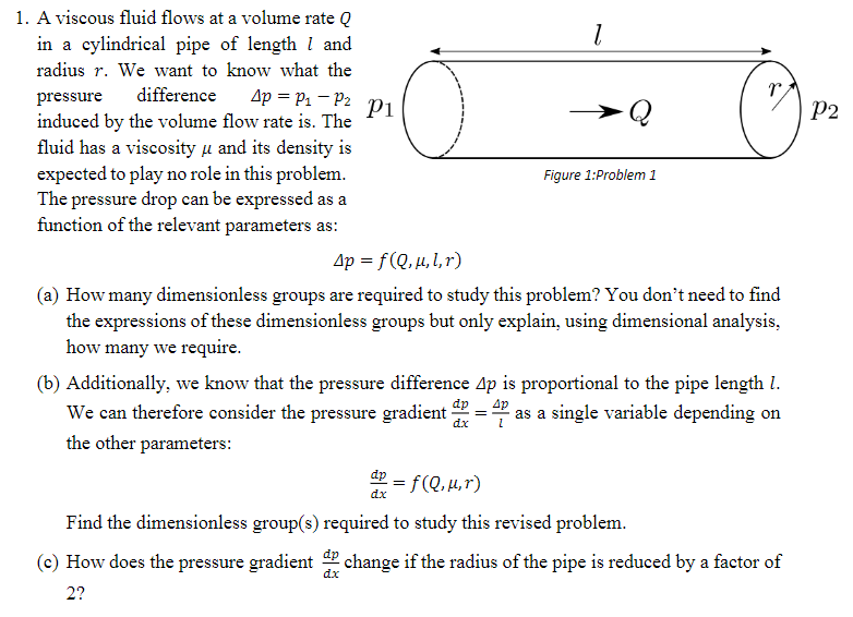 Solved ☺ P2 1. A viscous fluid flows at a volume rate Q 1 in | Chegg.com