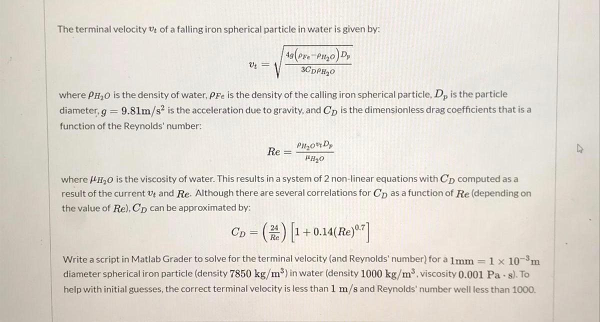 The terminal velocity vt of a falling iron spherical | Chegg.com
