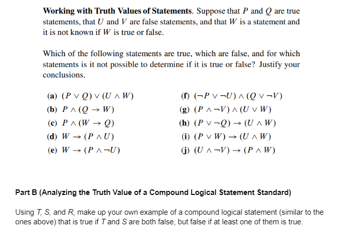 Solved Working with Truth Values of Statements. Suppose that | Chegg.com