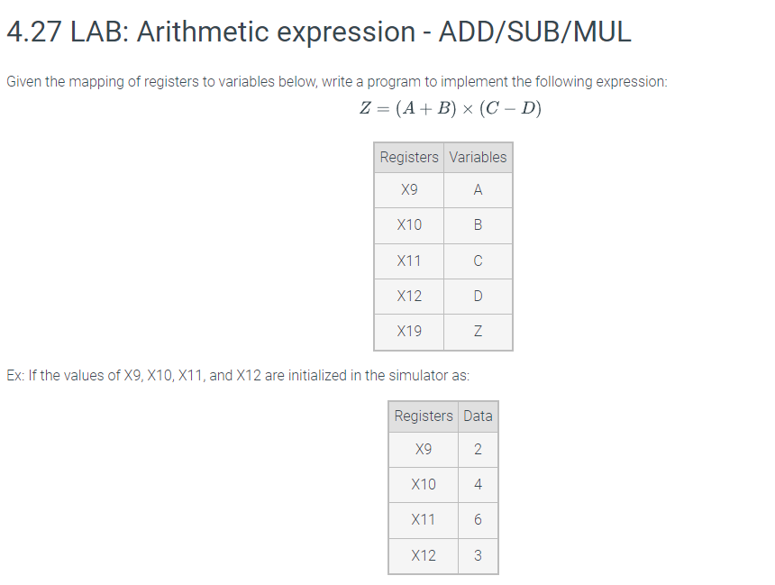 4.27 LAB: Arithmetic expression - ADD/SUB/MUL Given | Chegg.com