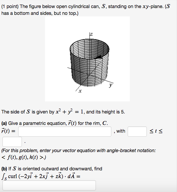 Solved (1 point) The figure below open cylindrical can, S, | Chegg.com