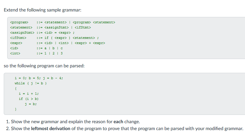 Solved Extend the following sample grammar: ::= | :: = | Chegg.com