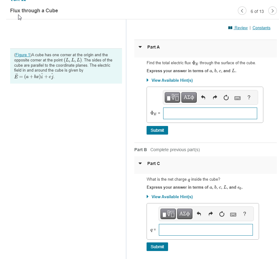 Flux through a Cube 6 of 1 (Figure 1)A cube has one | Chegg.com