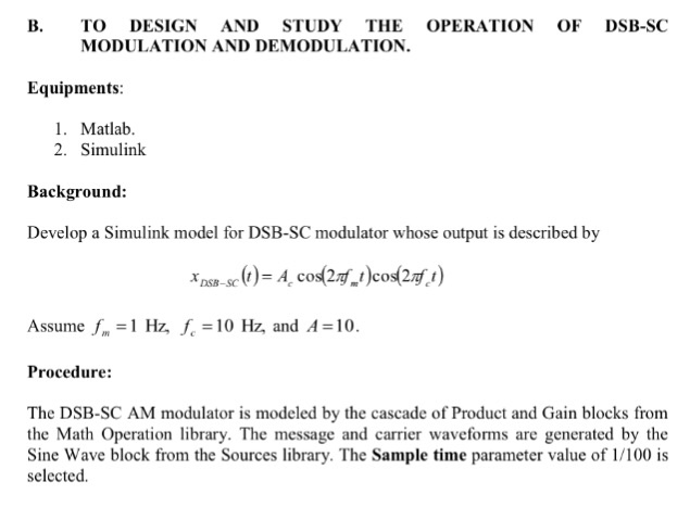 Solved Develop A Simulink Model For Dsb Sc Modulator Whose 