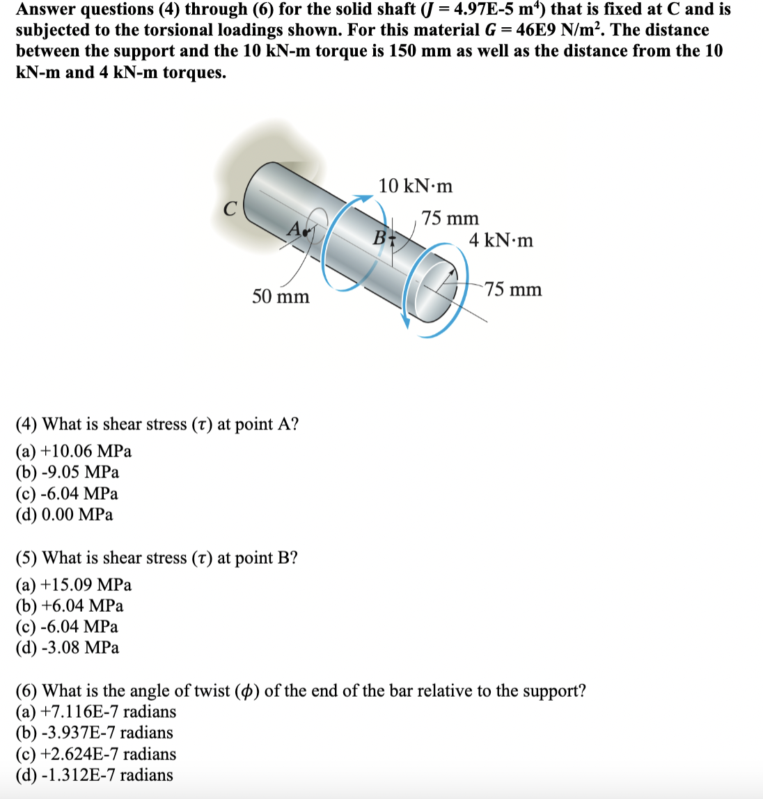 Solved Answer questions (4) through (6) for the solid shaft | Chegg.com