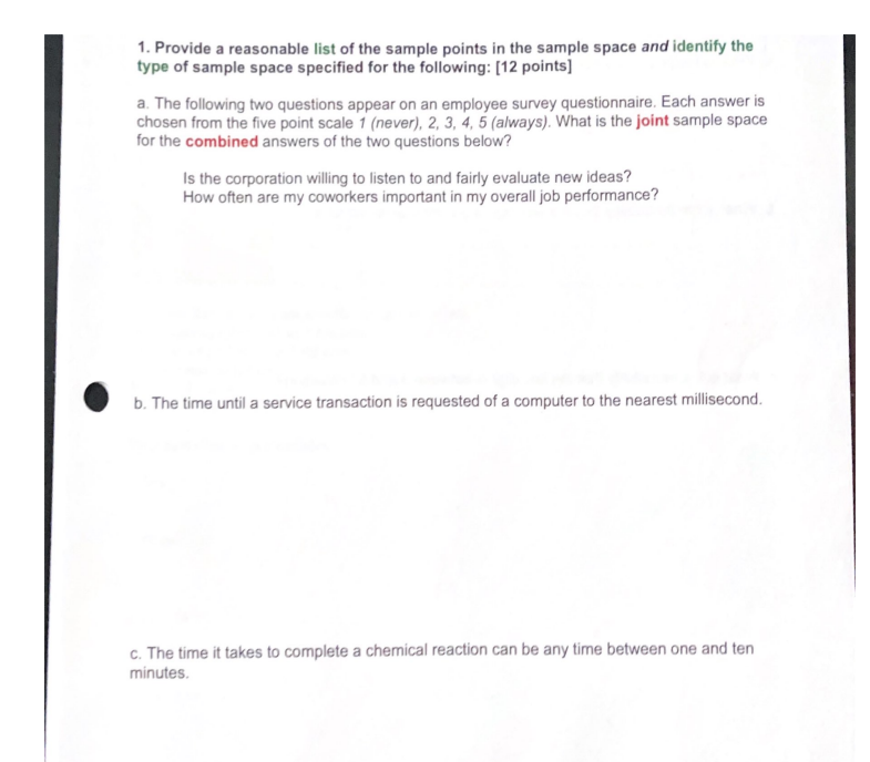 Solved 1. Provide a reasonable list of the sample points in | Chegg.com