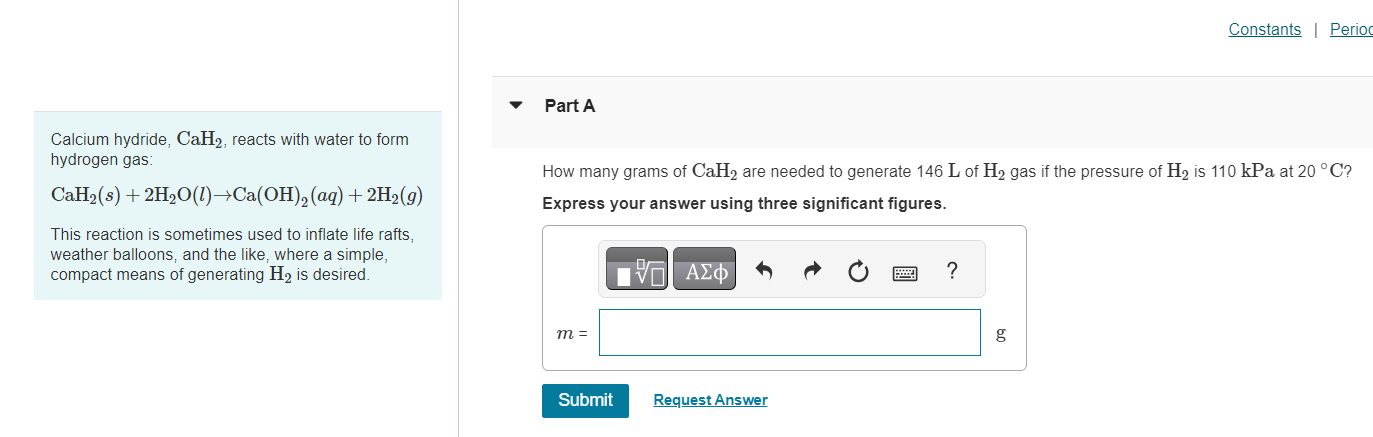 Solved Calcium hydride, CaH2, ﻿reacts with water to | Chegg.com