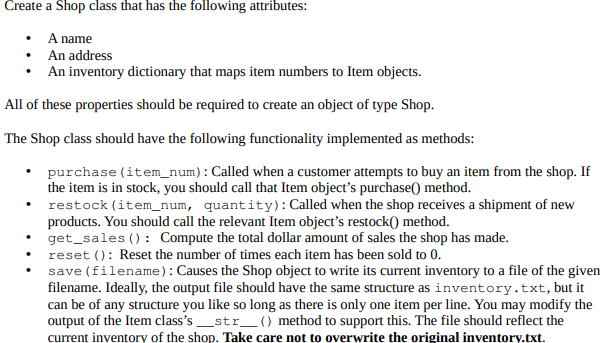 Solved Create a Shop class that has the following | Chegg.com