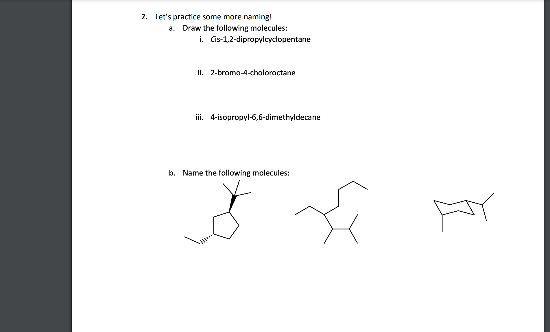 Solved Let's practice some more naming!a. ﻿Draw the | Chegg.com