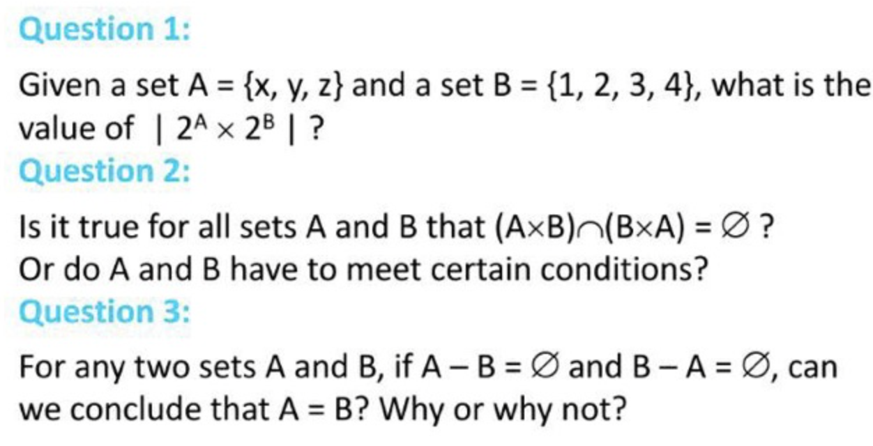 Solved Question 1: = Given a set A = {x, y, z} and a set B = | Chegg.com