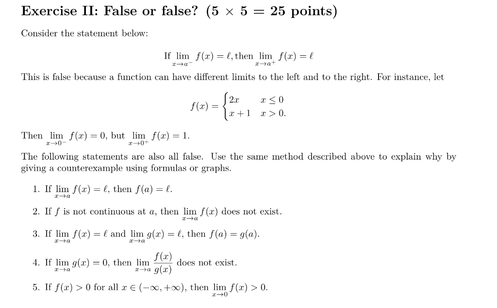 Solved Exercise II: False or false? (5×5=25 points ) | Chegg.com