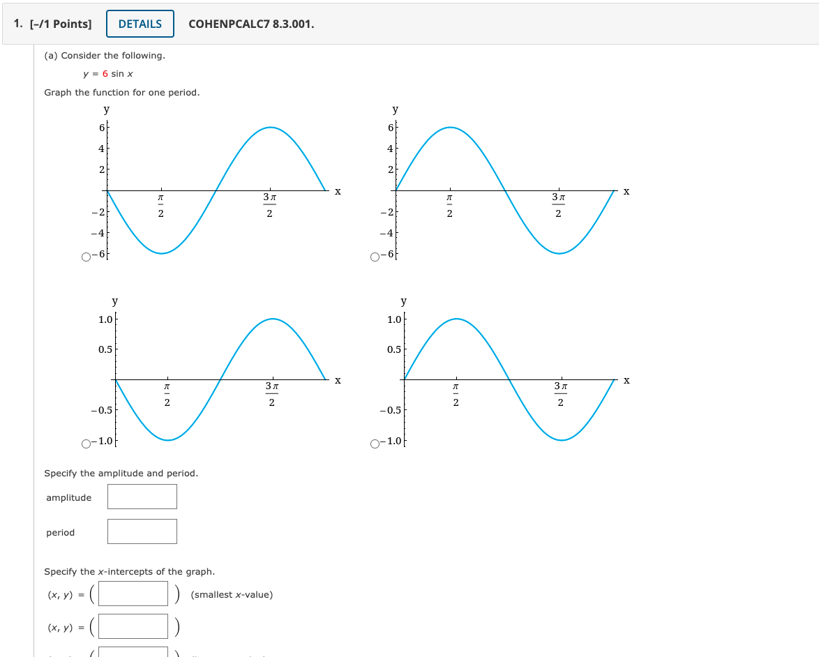 Solved (a) Consider the following. y=6sinx Graph the | Chegg.com
