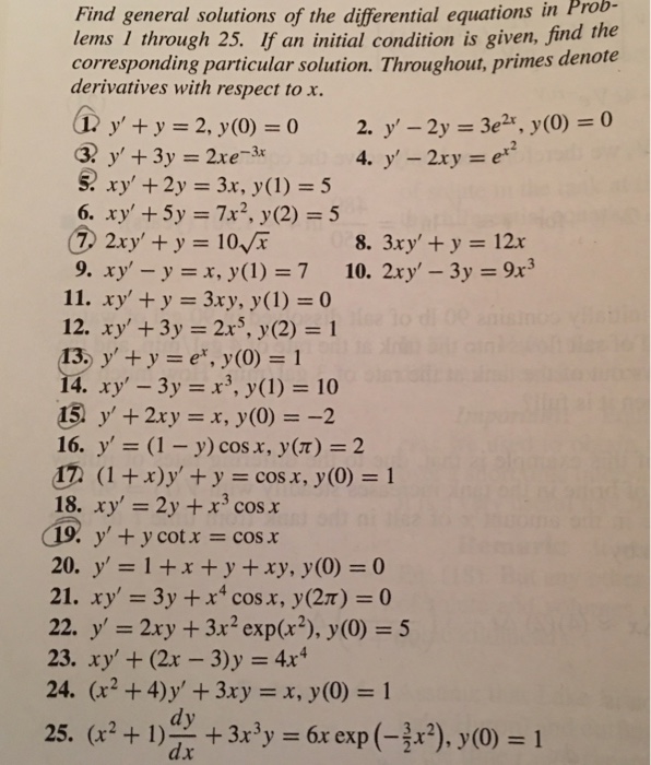 Solved Find general solutions of the differential equations | Chegg.com