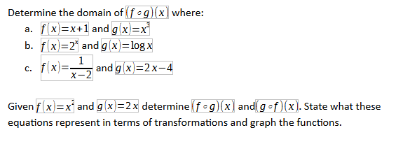 Solved Determine the domain of (f@g)(x) ﻿where:a. f(x)=x+1 | Chegg.com