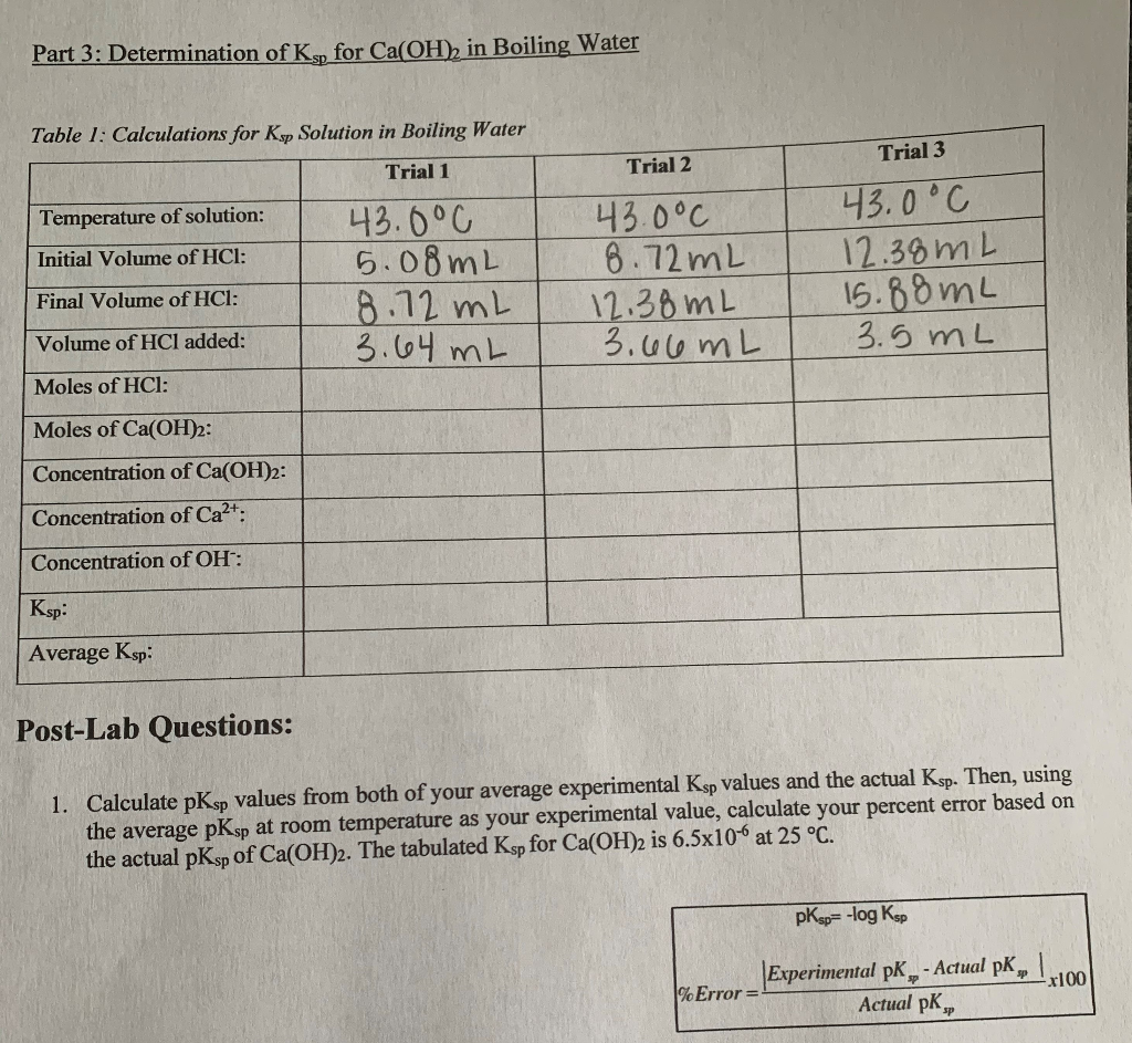Solved Lab 7 - Determination of the Ksp of 2000 Calcium | Chegg.com