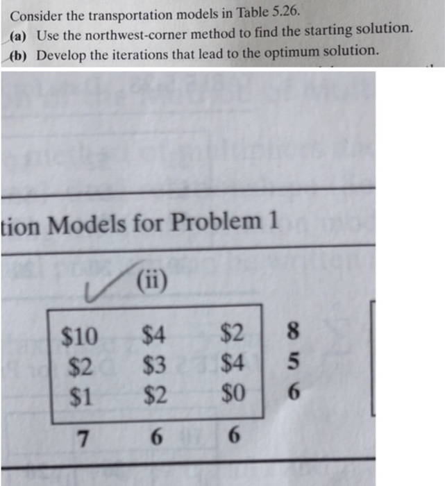 Solved Consider the transportation models in Table 5.26. (a) | Chegg.com