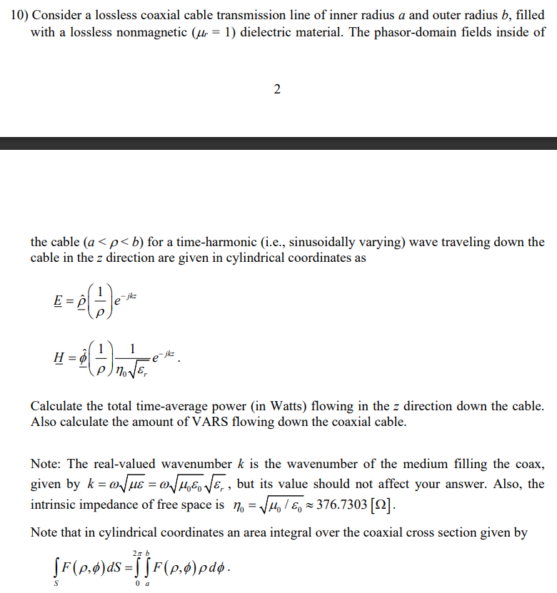 Solved Consider a lossless coaxial cable transmission line | Chegg.com