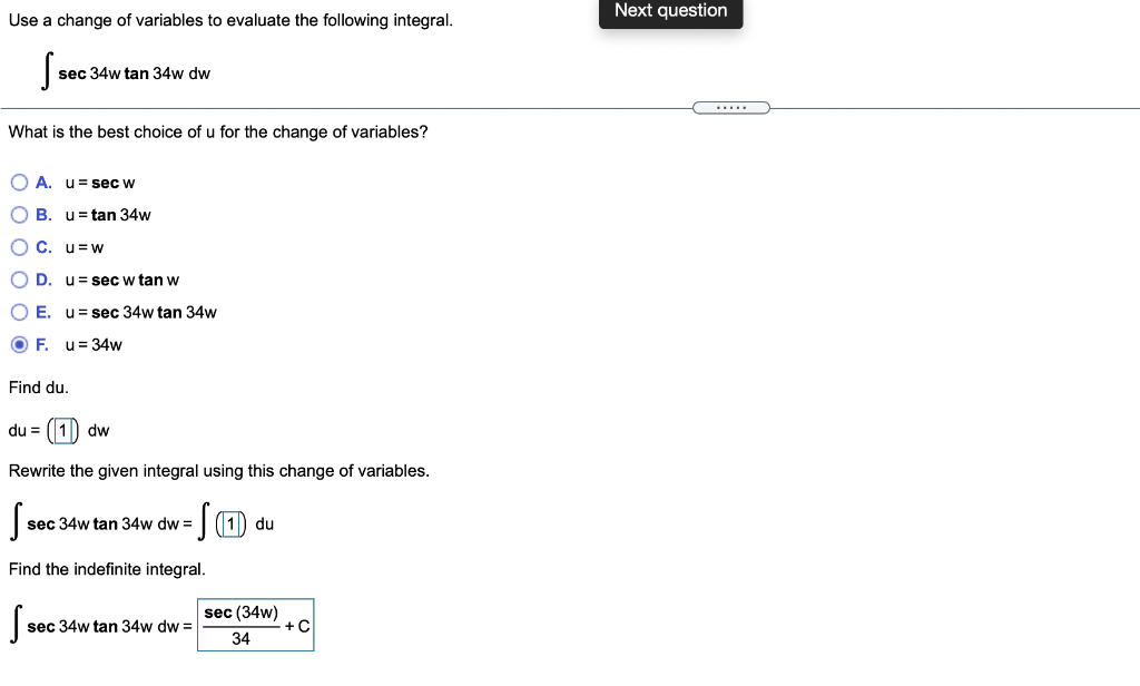 Solved Next question Use a change of variables to evaluate | Chegg.com