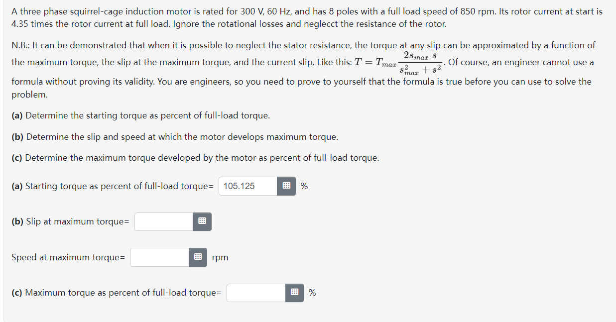 Solved A three phase squirrel-cage induction motor is rated | Chegg.com