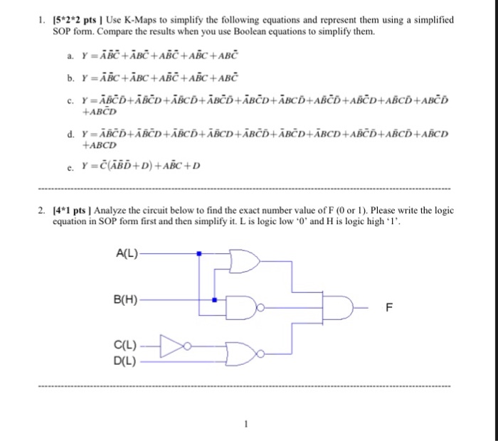 Solved 1. 15 2*2 pts I Use K-Maps to simplify the following | Chegg.com