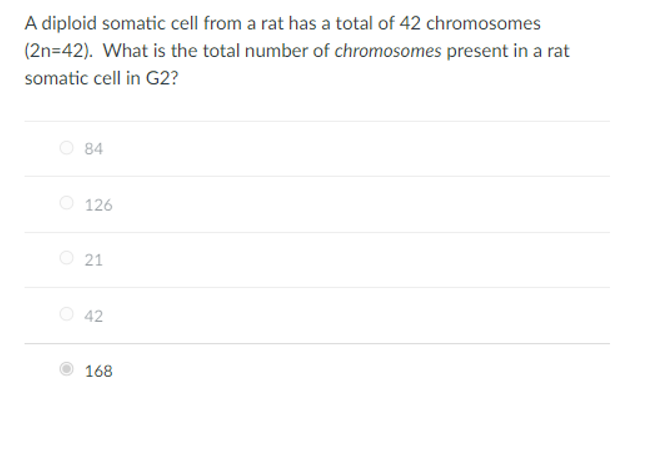 Solved A diploid somatic cell from a rat has a total of 42 | Chegg.com