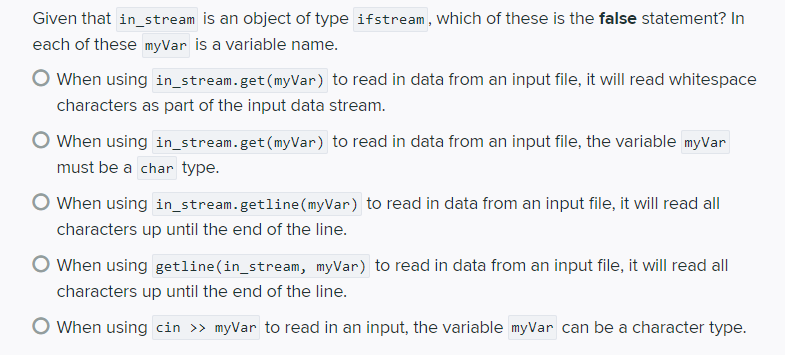Solved Given That In Stream Is An Object Of Type Ifstream