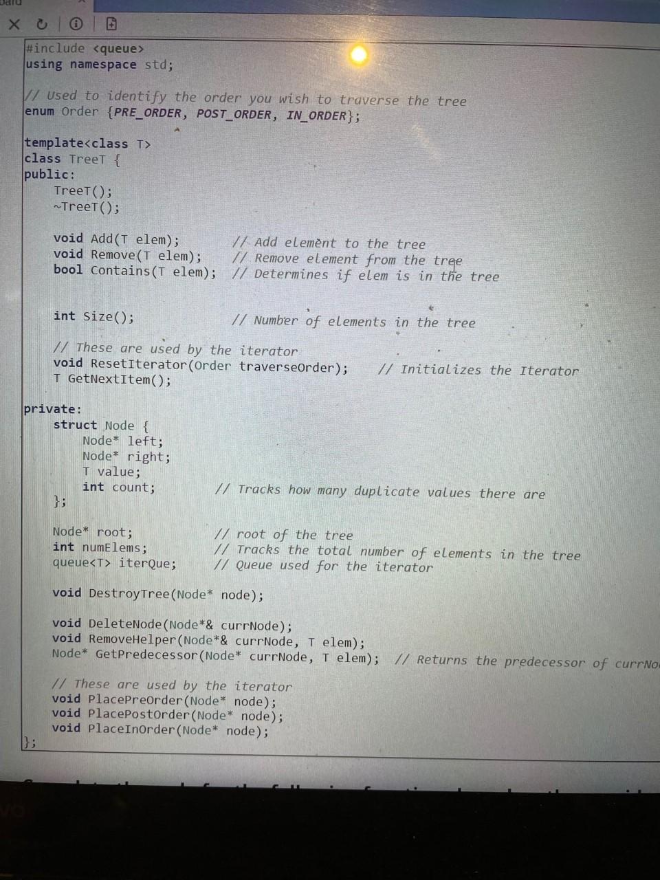 Solved template void TreeT::Add(t elem) { Node* curr = // | Chegg.com