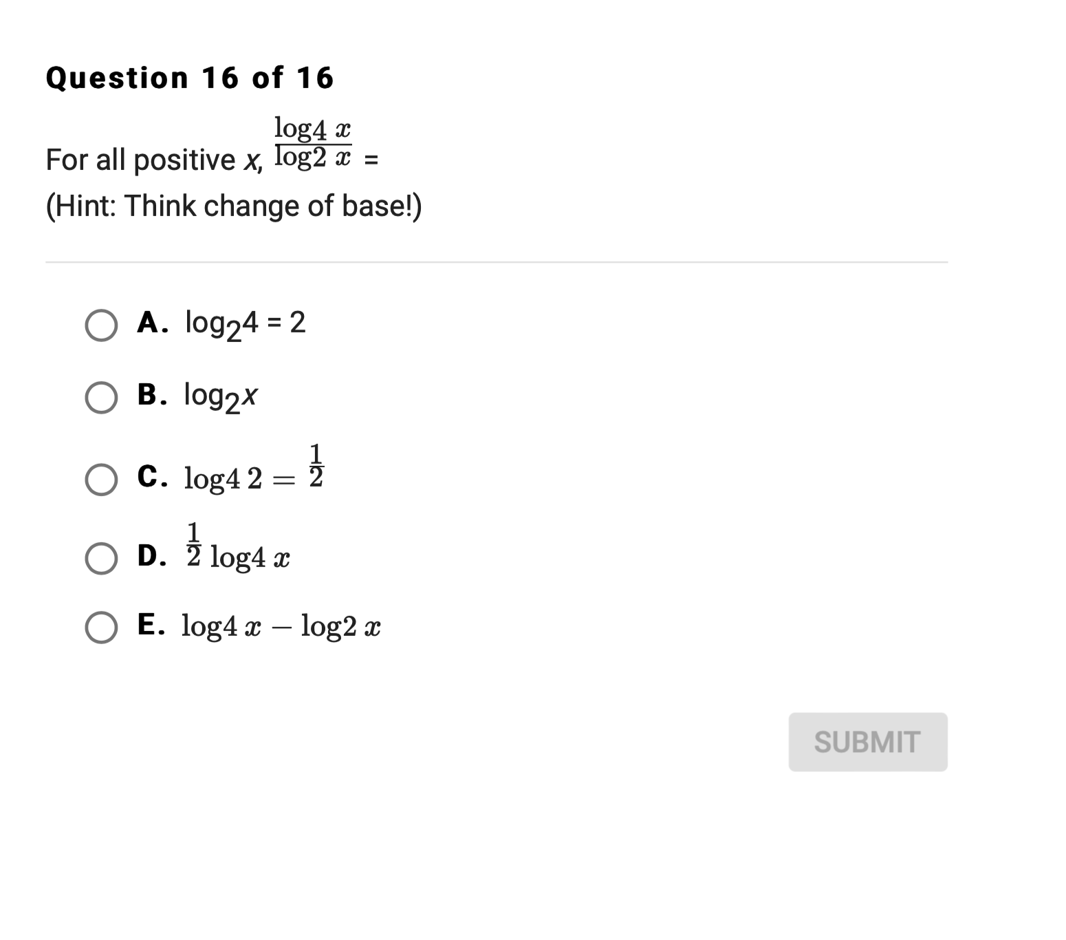 Solved Question 16 ﻿of 16For all positive | Chegg.com