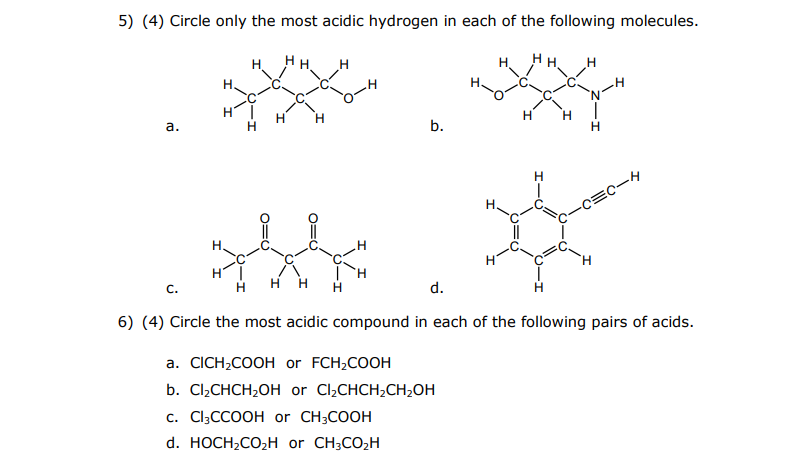Solved Circle only the most acidic hydrogen in each of the | Chegg.com