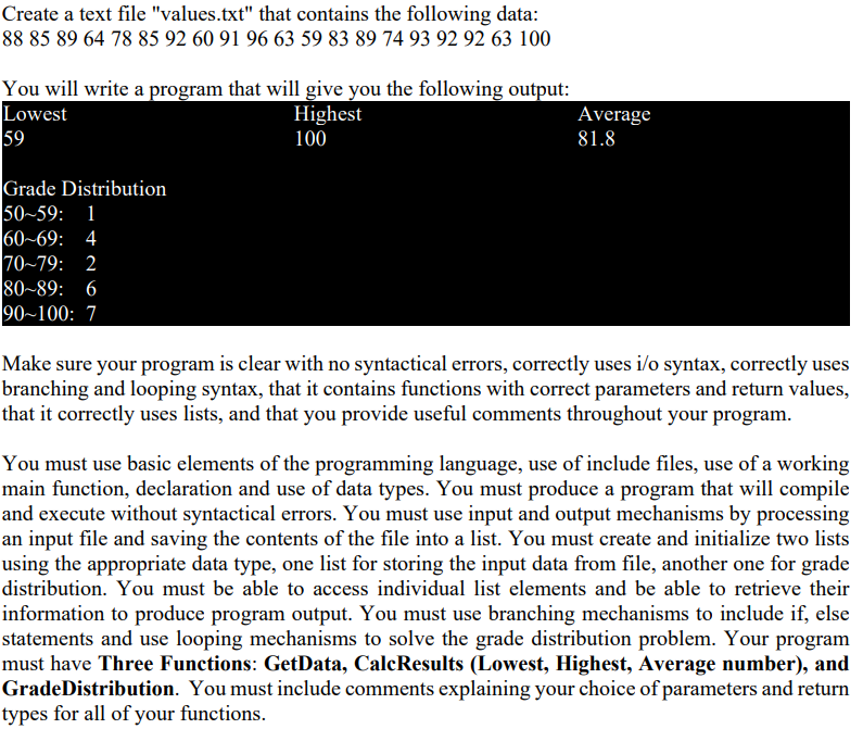 Solved Create a text file "values.txt" that contains the | Chegg.com