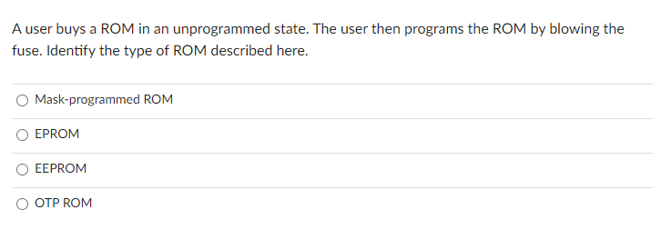 Solved A user buys a ROM in an unprogrammed state. The user | Chegg.com