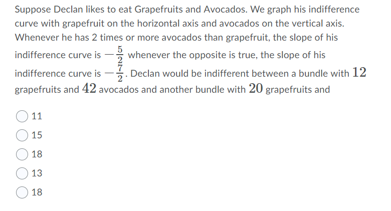 Solved Suppose Declan likes to eat Grapefruits and Avocados. | Chegg.com