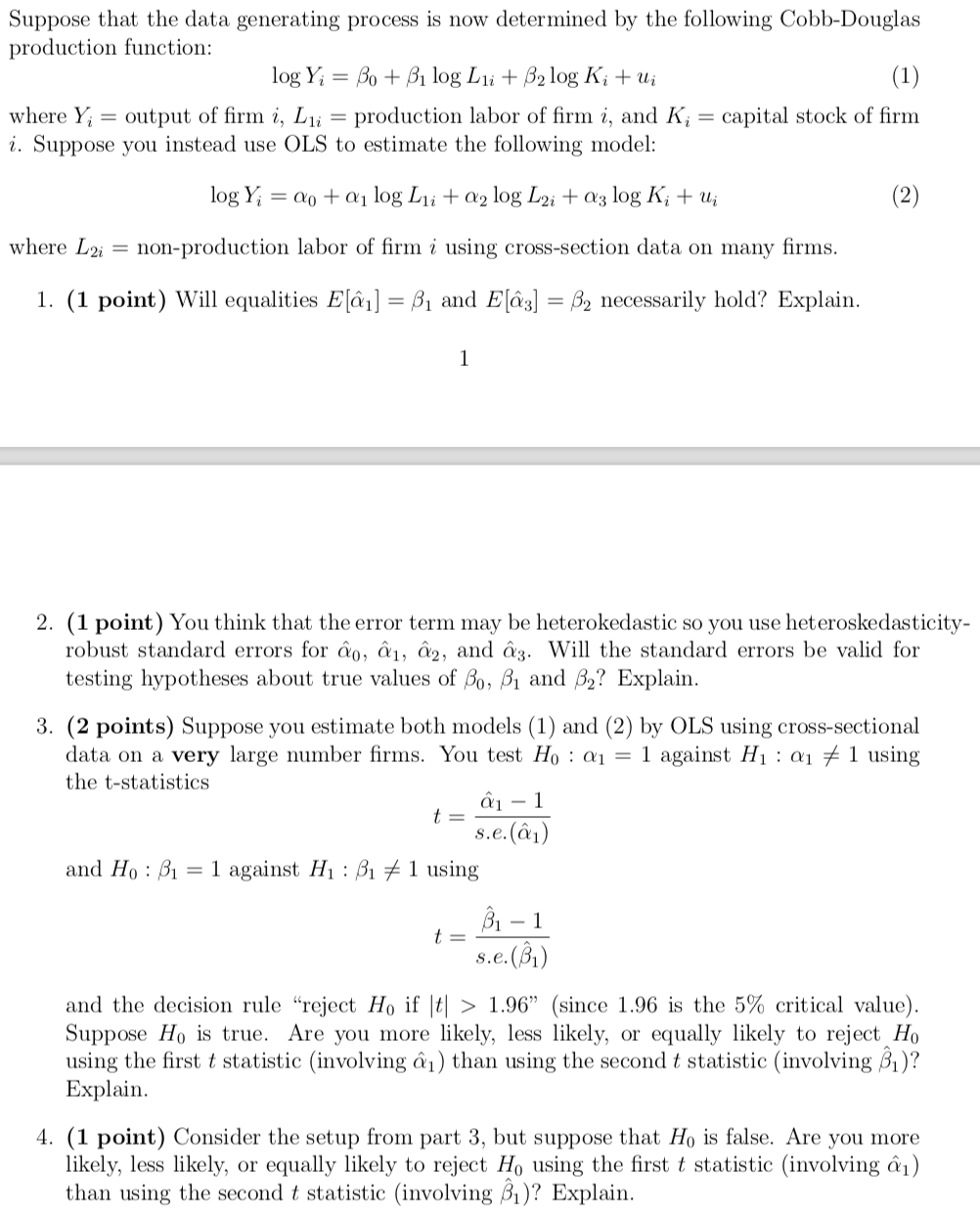 Suppose that the data generating process is now | Chegg.com