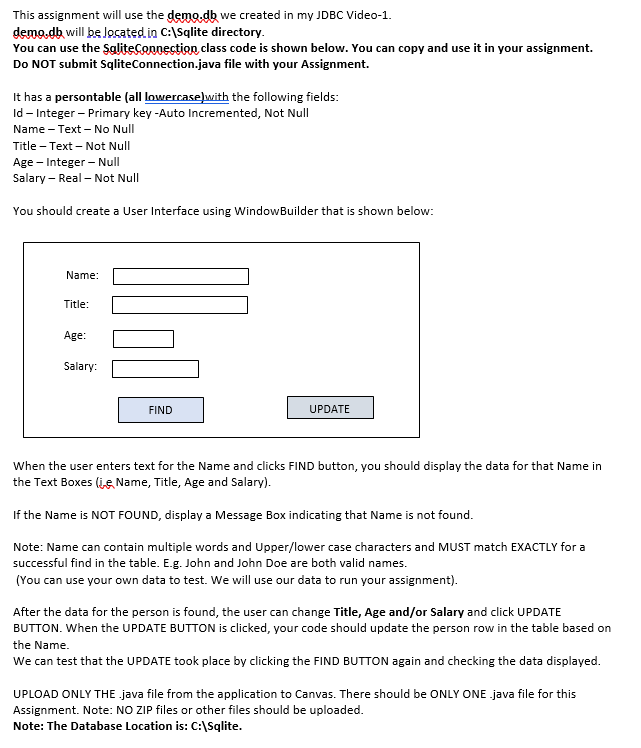 Use Sqlite To Create The Database Use Window Builder Chegg