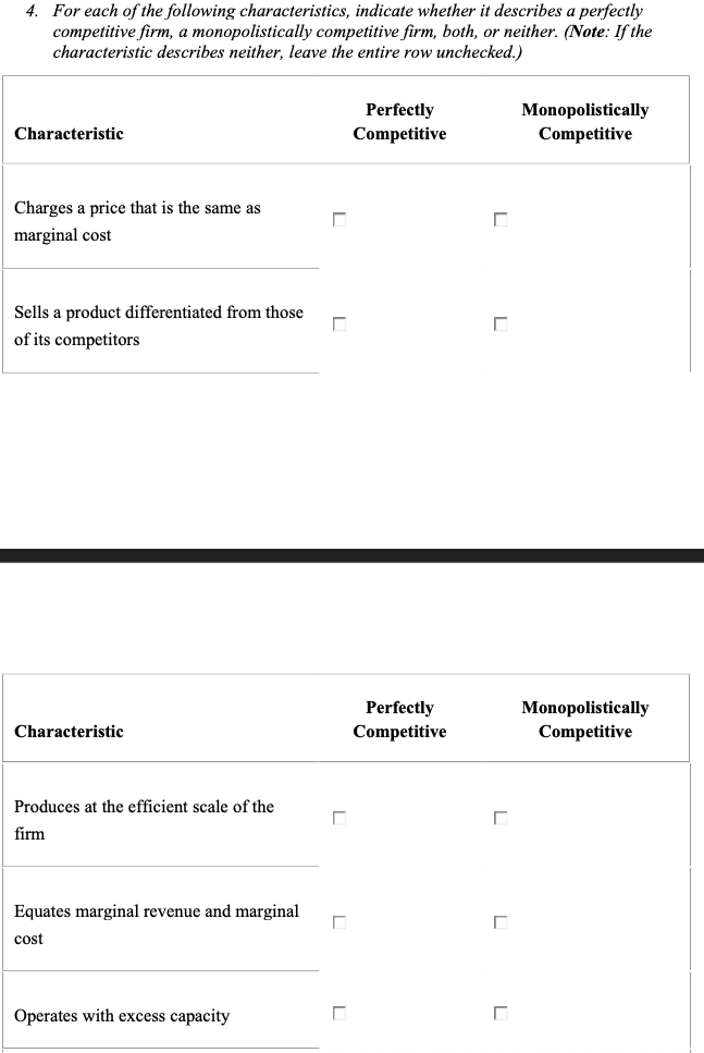 Solved 4. For each of the following characteristics, | Chegg.com