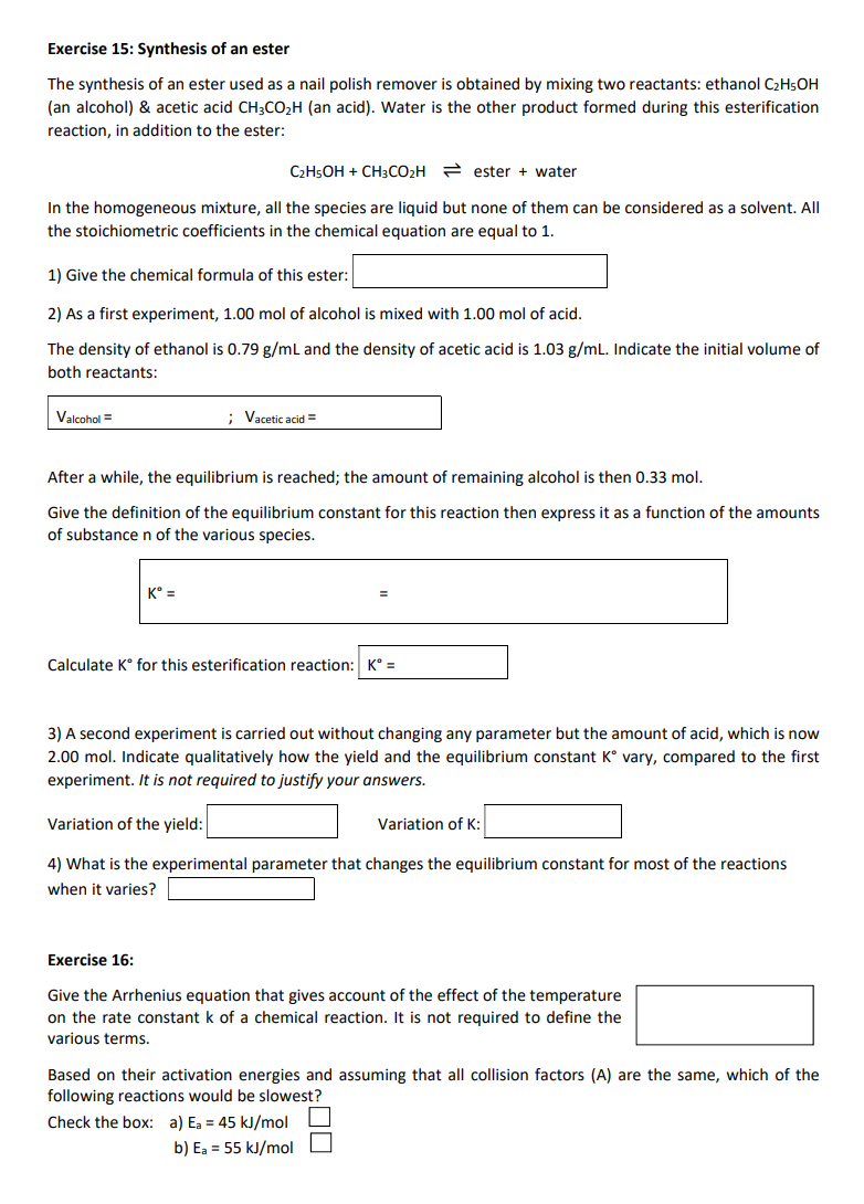 Solved Exercise 15: Synthesis of an esterThe synthesis of an | Chegg.com
